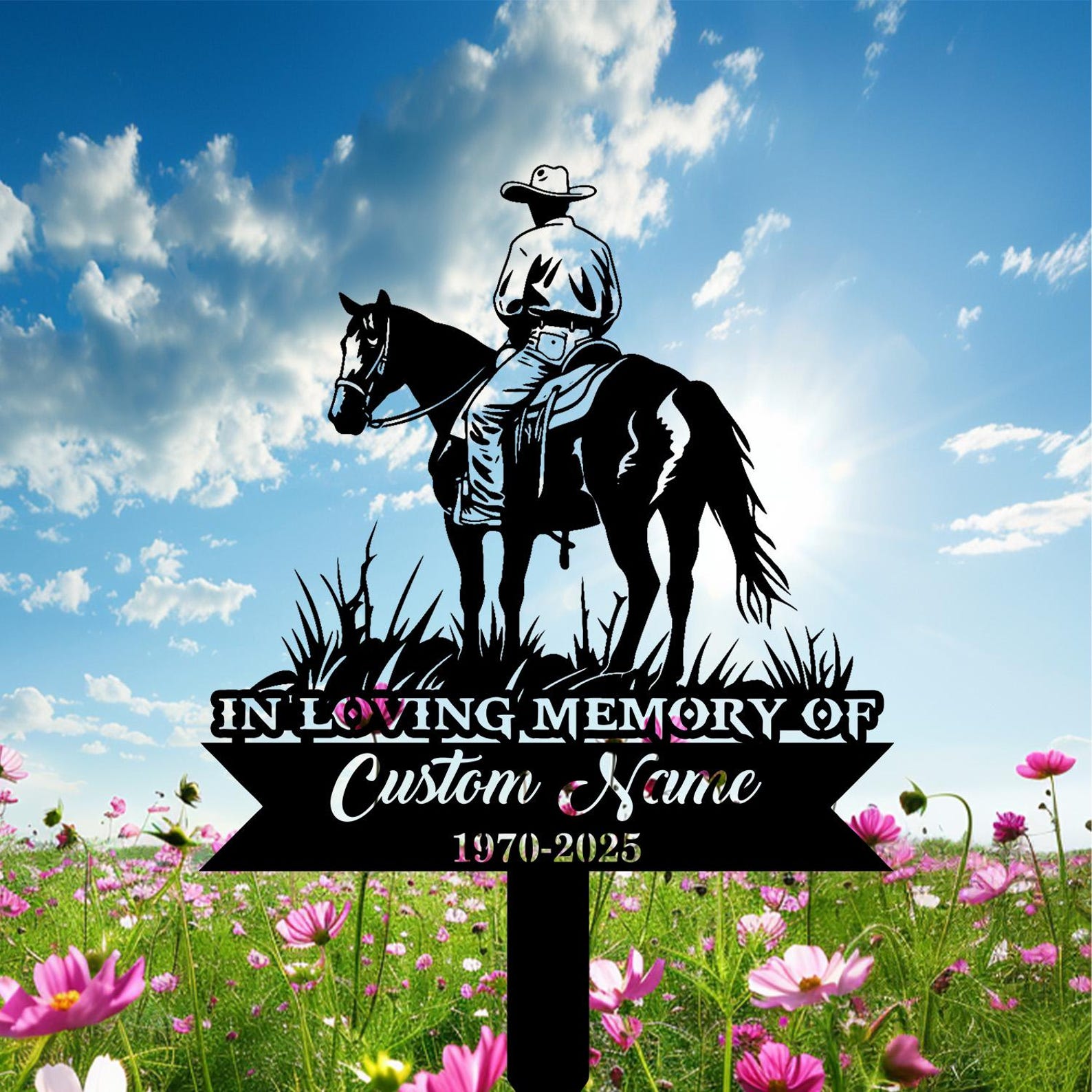 Personalized Cowboy on Horse Memorial Stake, Custom Grave Marker With ...