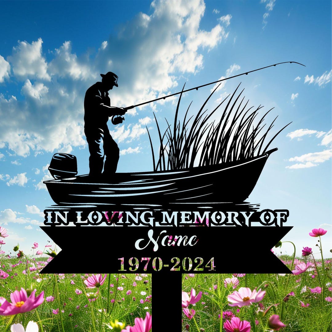 Personalized Fisherman Grave Marker, Bass Fish Memorial Sign, Custom ...