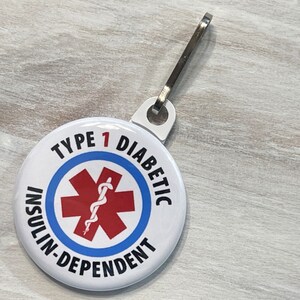 Diabetic Diabetes Medical Alert Keychain Fob Charm Zipper Pull | Type 1 ...