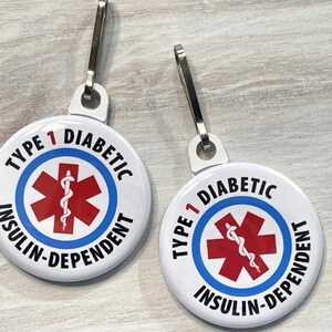 Diabetic Diabetes Medical Alert Keychain Fob Charm Zipper Pull | Type 1 ...