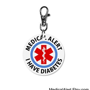 Diabetic Diabetes Medical Alert Keychain Fob Charm Zipper Pull TWO Type ...