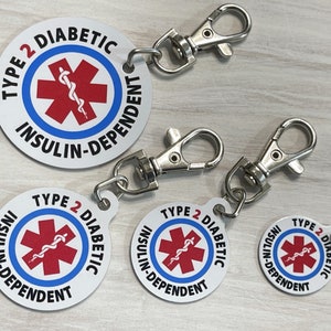Diabetic Diabetes Medical Alert Keychain Fob Charm Zipper Pull | Type 1 ...