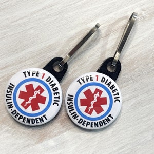 Diabetic Diabetes Medical Alert Keychain Fob Charm Zipper Pull | Type 1 ...