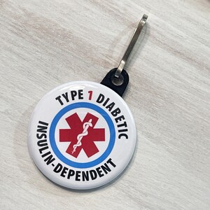 Diabetic Diabetes Medical Alert Keychain Fob Charm Zipper Pull | Type 1 ...