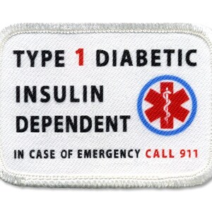 Diabetic Patch, Type 1 Insulin Dependent Diabetes Medical Alert Sew-on ...