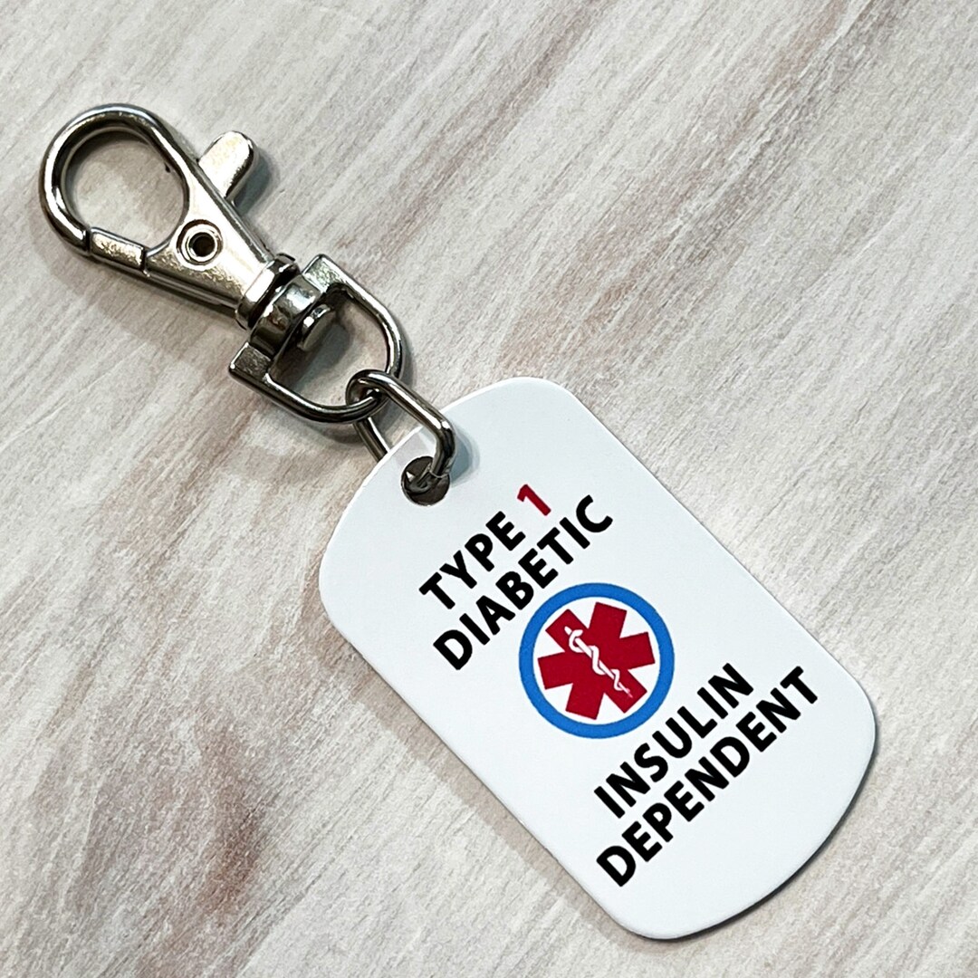 Diabetes Alert Type 1 One Diabetic Blue Circle Dog Tag Keychain Charm W ...