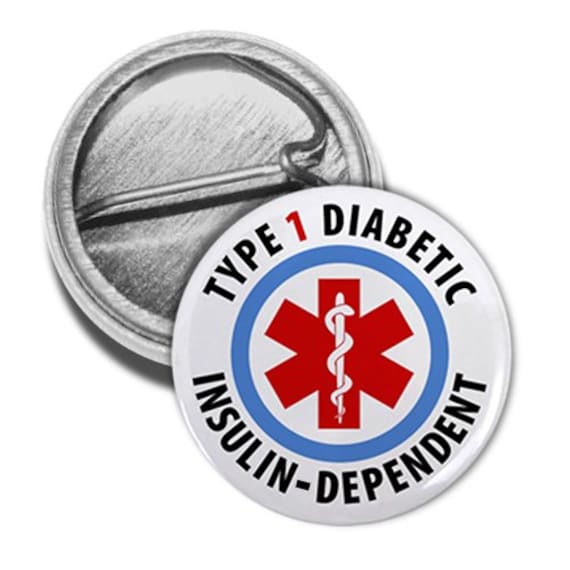 Diabetic Diabetes Medic Alert Pin Back Button Badge Type 1 | Etsy