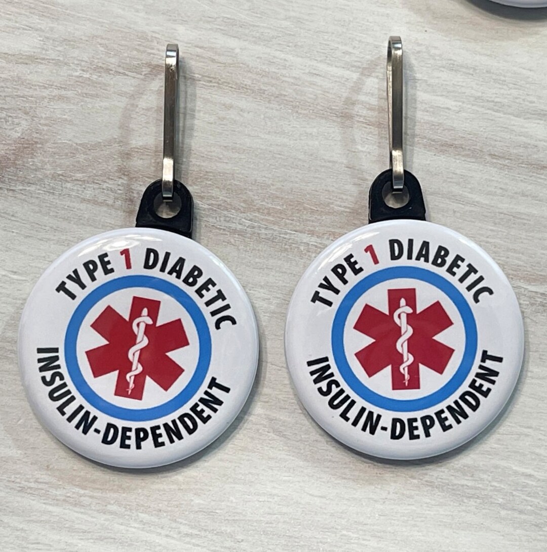 Diabetic Diabetes Medical Alert Keychain Fob Charm Zipper Pull | Type 1 ...