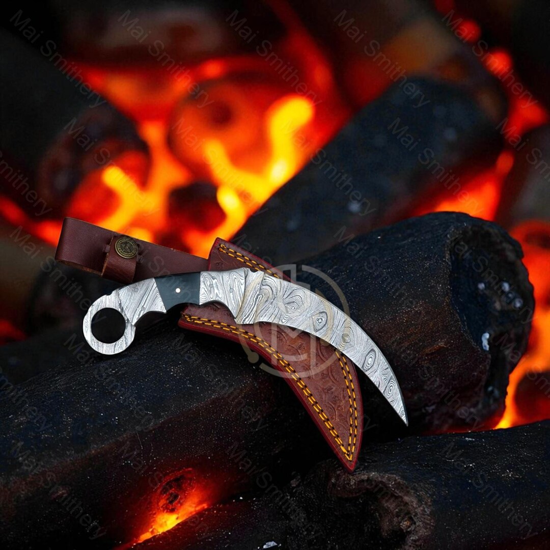 Hand Forged Damascus Steel Karambit Knife: Buffalo Horn Handle - Etsy