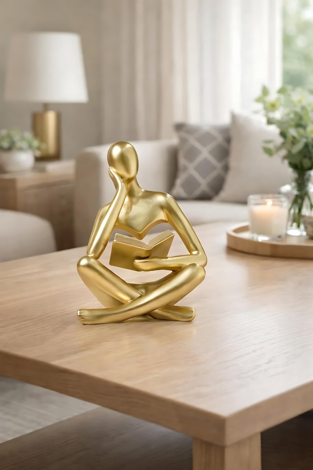 Abstract Reading Thinker Statue Modern Resin Sculpture Minimalist Art ...