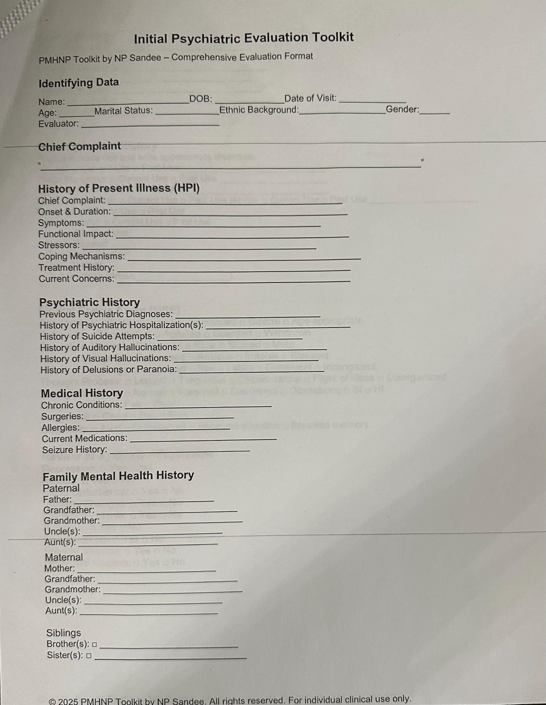 Initial Psychiatric Assessment Form - Etsy