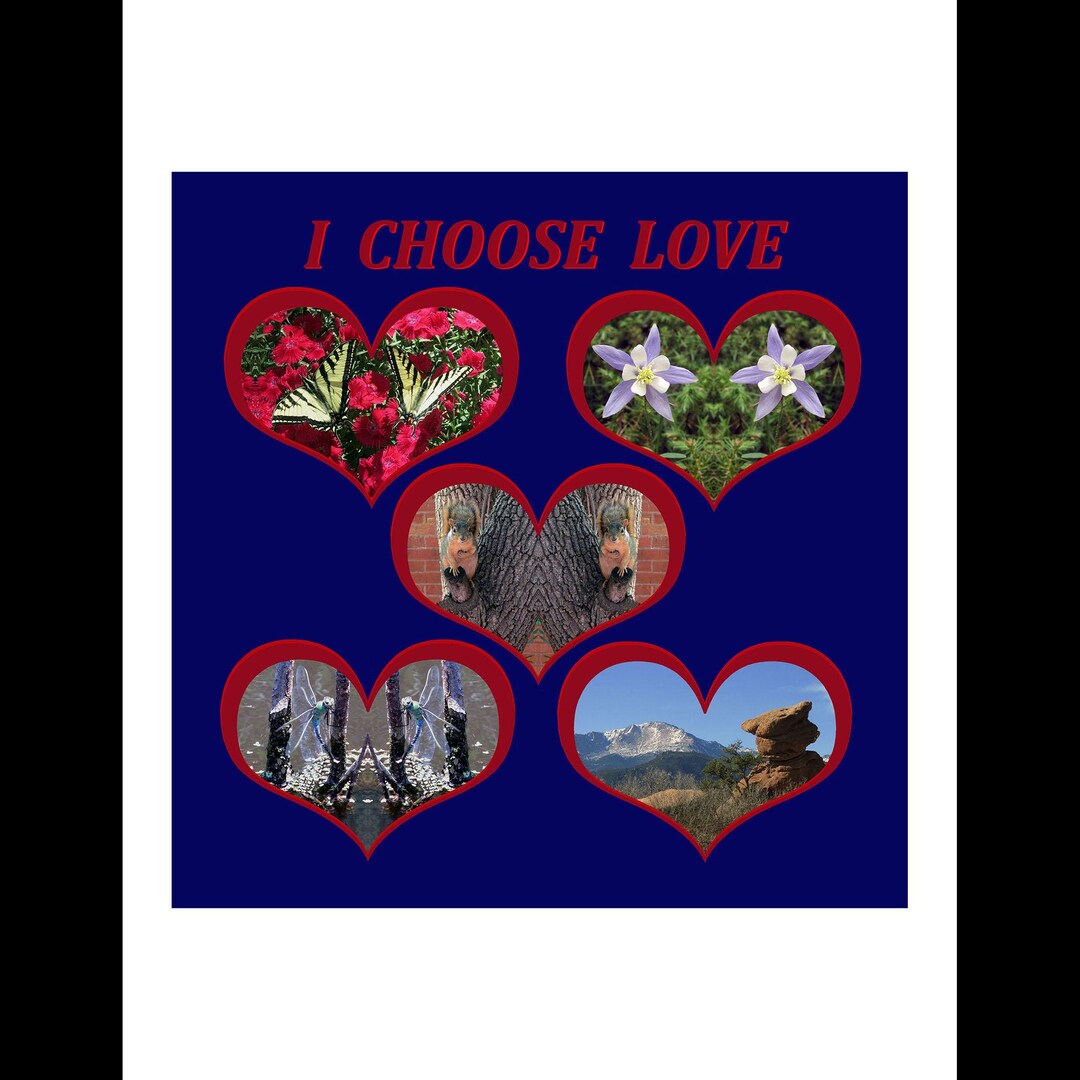 I Choose Love is an Inspirational Quote Above 4 Red Hearts With Nature ...