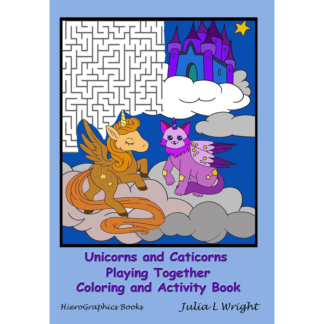 Unicorns and Caticorns Playing Together Coloring Activity Book With ...
