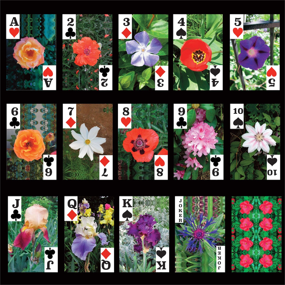 Garden Flower Card Deck With Jokers, Large Easy to Read Numbers and ...