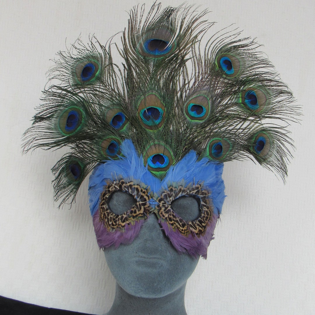 Fantasy Inspired Feather Mask, Tall Peacock Feathers Float Above Light ...