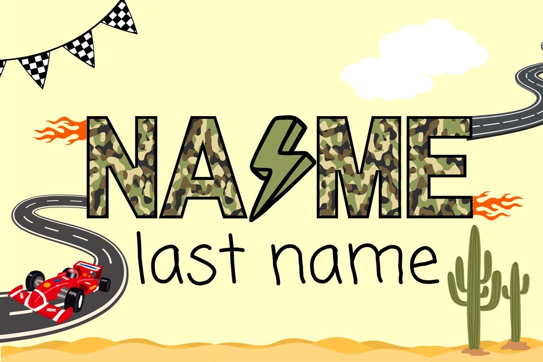 Boy Name Tag, Name Sticker, Race Car, Camo, Preschool Sticker, Custom ...