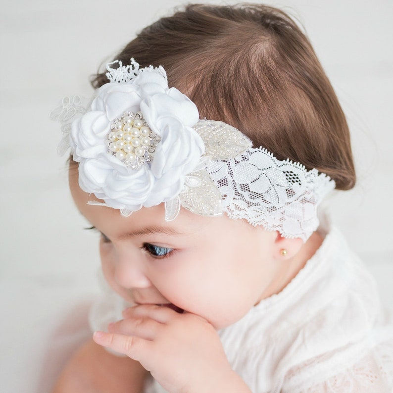 White Baptism Headband, Baptismal Hair Bow, Baby Headband,newborn ...