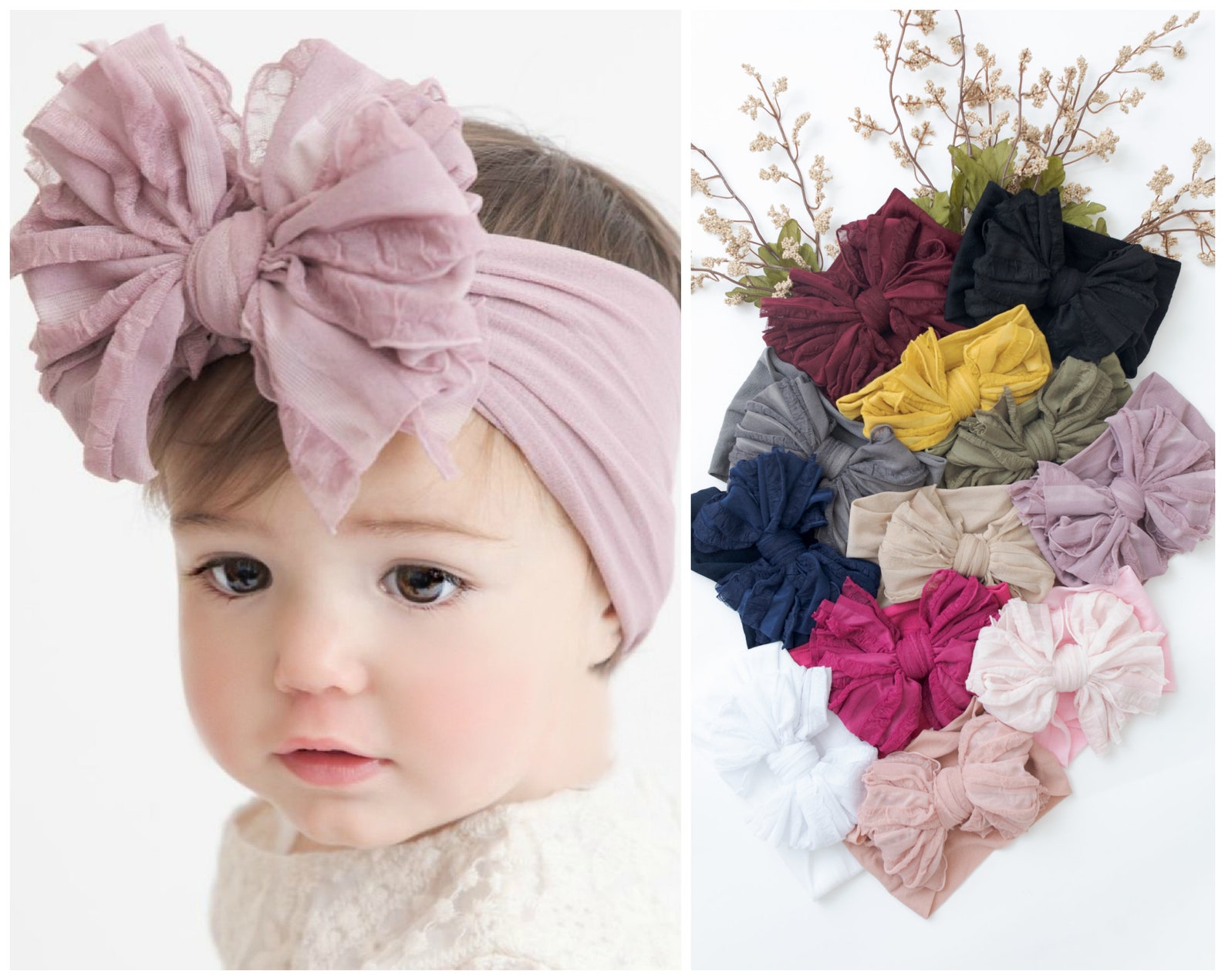 Big RUFFLE Bow Headband Baby Girl Headwrap Baby Turban Baby - Etsy