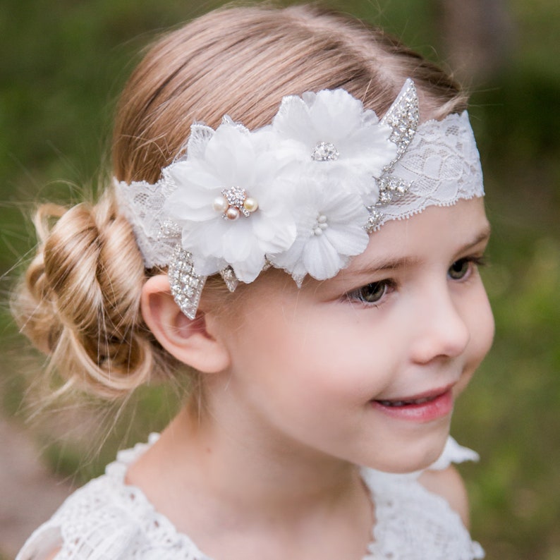 White Baptism Headband, Baptismal Hair Bow, Baby Headband,newborn ...