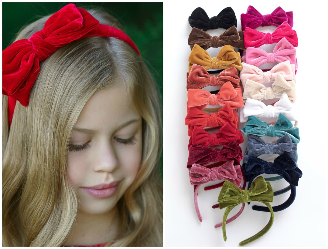 Girls Hard Headbands, Red Velvet Headband, Christmas Bow Headband ...