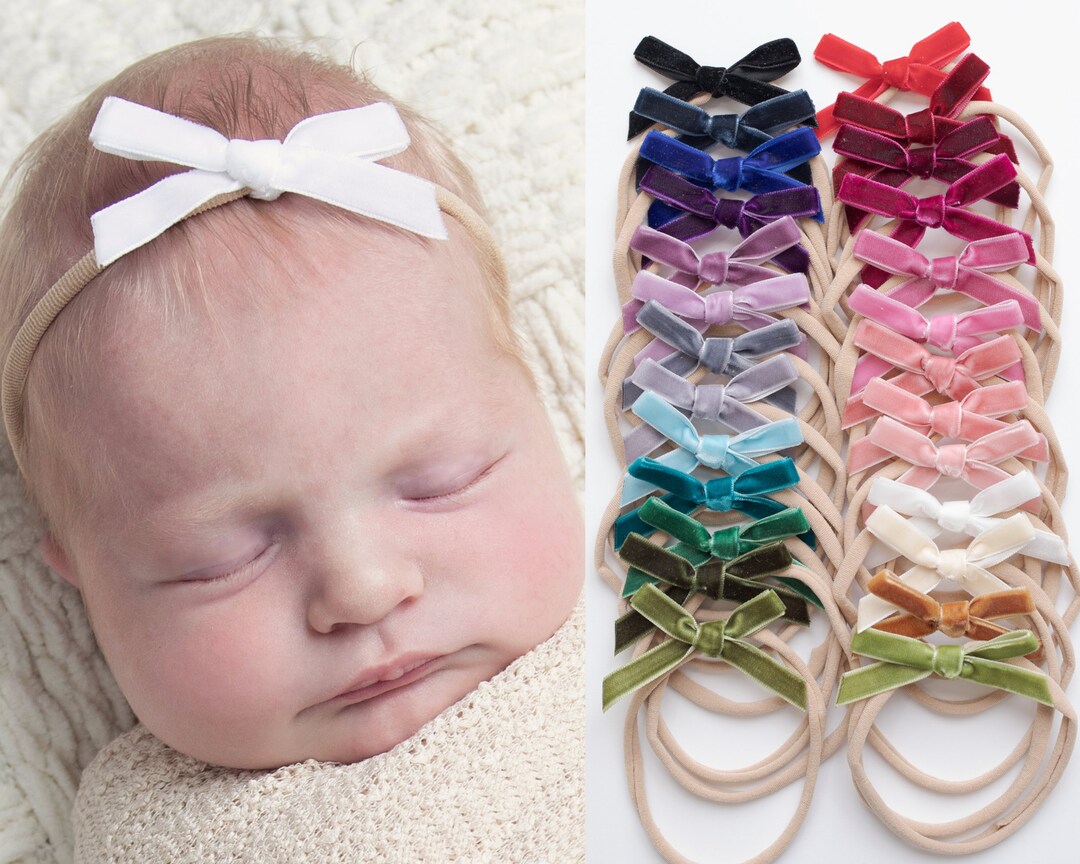 PICK 3 Newborn Baby Headbands, Mini Velvet Bows, Petite Velvet Baby ...