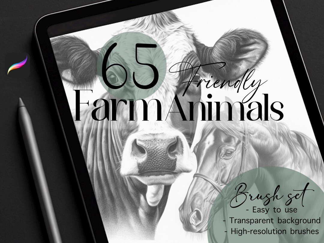 65 Farm Animal Procreate Stamps | Realistic Cow, Horse, Pig, Sheep ...