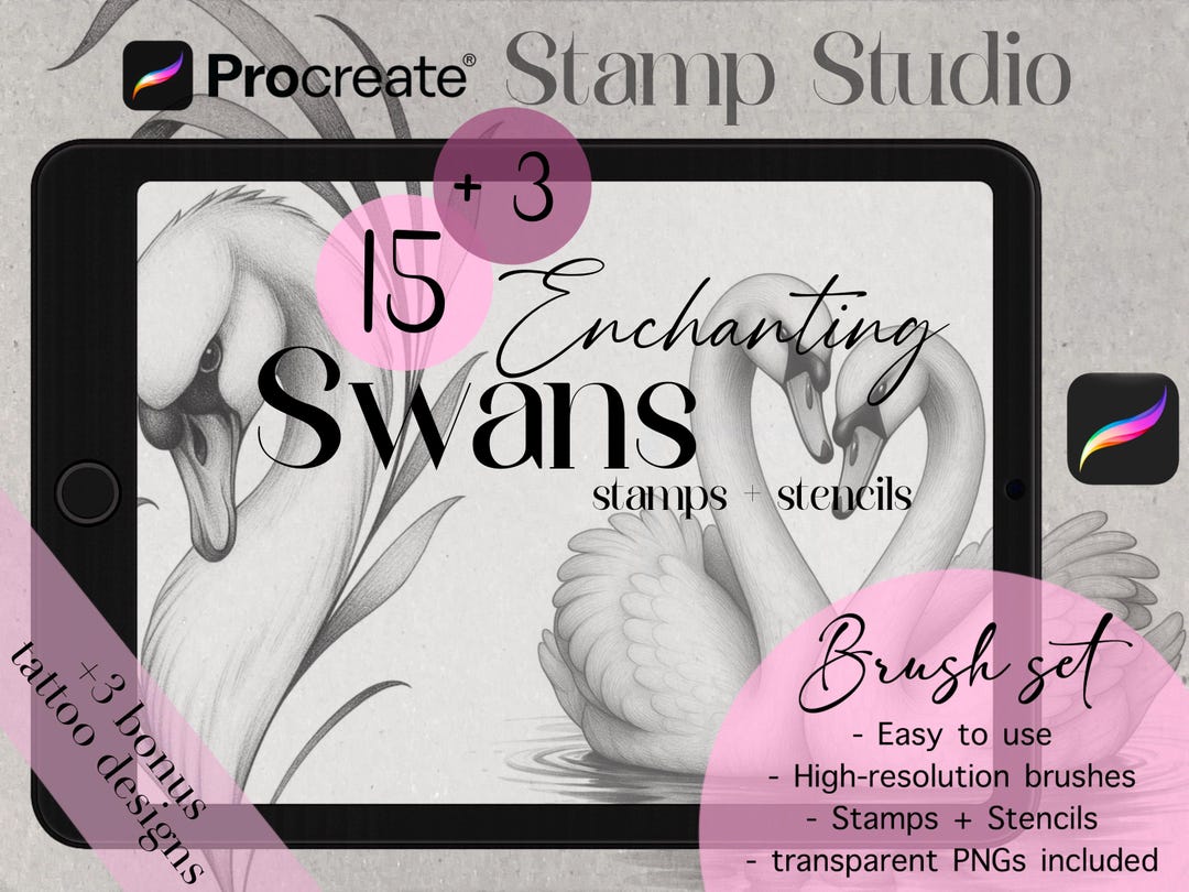Swan Stamp Set for Procreate – Elegant Bird Brushes for Tattoo Flash ...