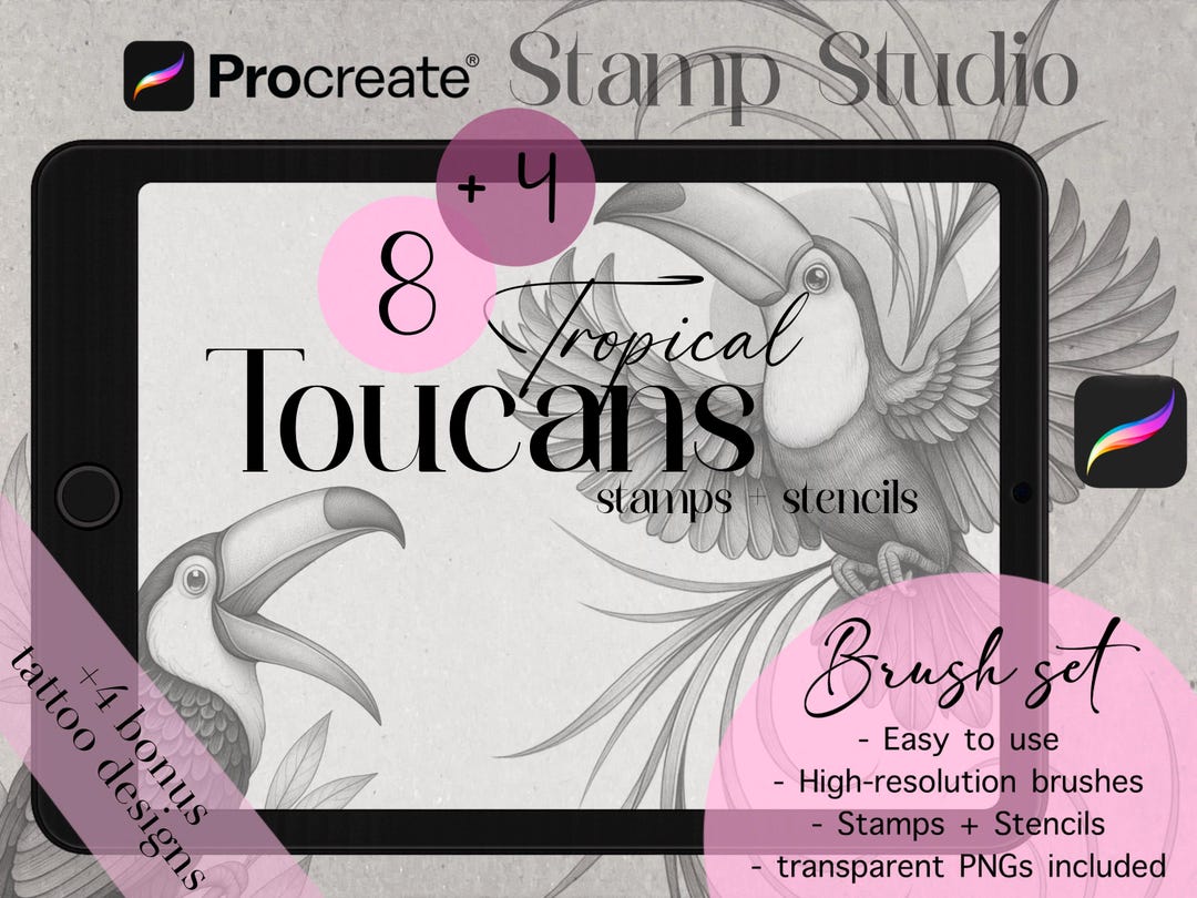 Tropical Toucan Stamp Set for Procreate – Brushes + Printable PNG ...