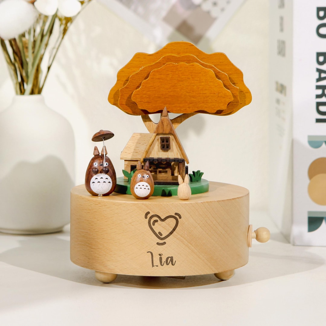 Birthday Custom Engraved Wooden Totoro Rotating Music Box Totoro Home ...