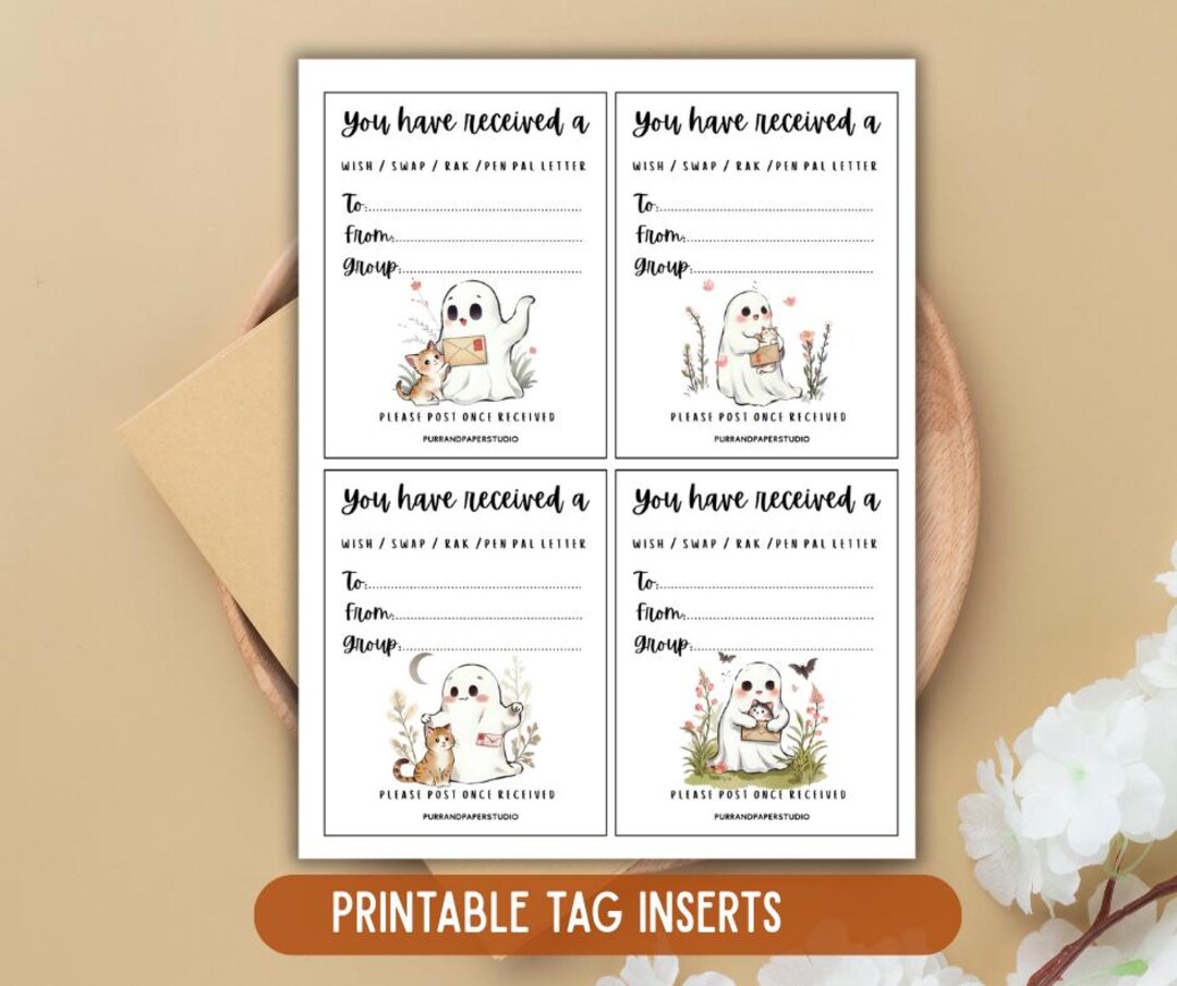 Printable Pen Pal Tag Insert | Cute Ghosts, Cats & Mail Theme | 4 ...