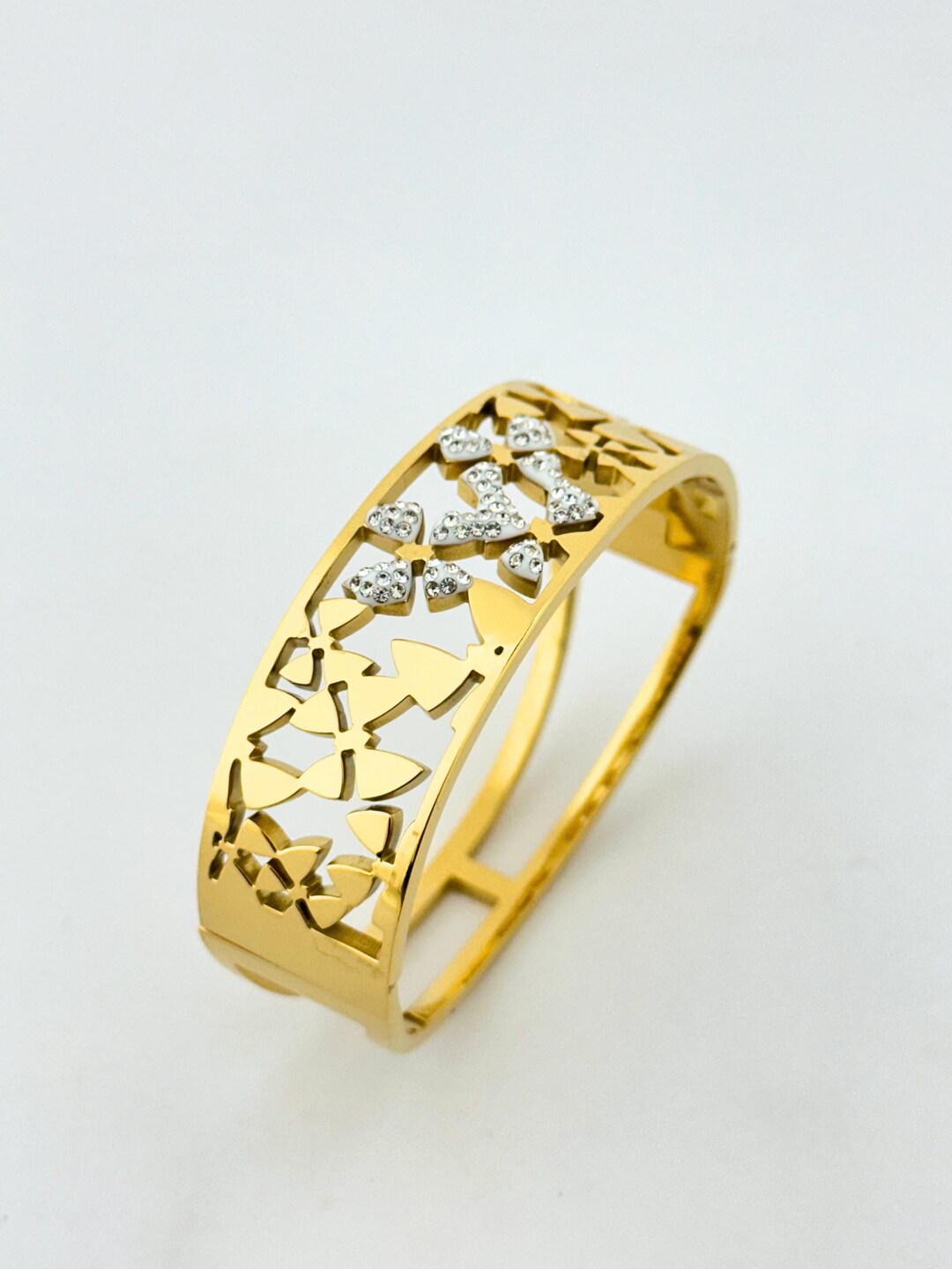 22K Gold Filigree Daisy Bangle Bracelet | Yellow & White Gold Floral ...