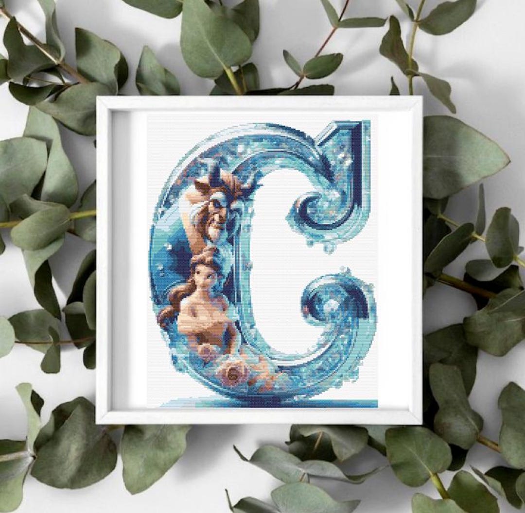 Letter C Princess Cross Stitch Pattern: Monogram Embroidery (PDF ...