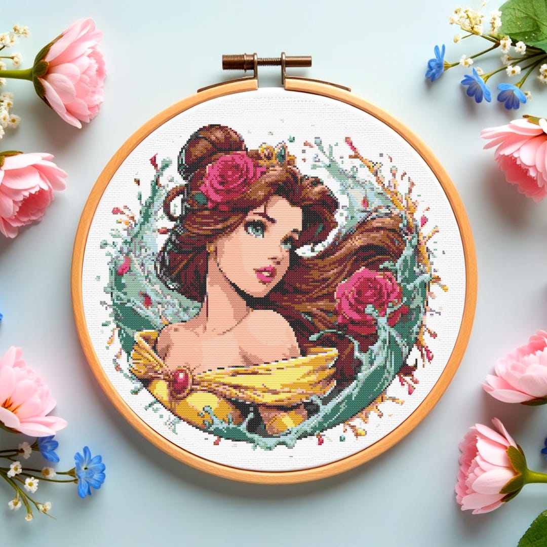 Princess Portrait Cross Stitch Pattern: Elegant Woman, Roses (PDF ...