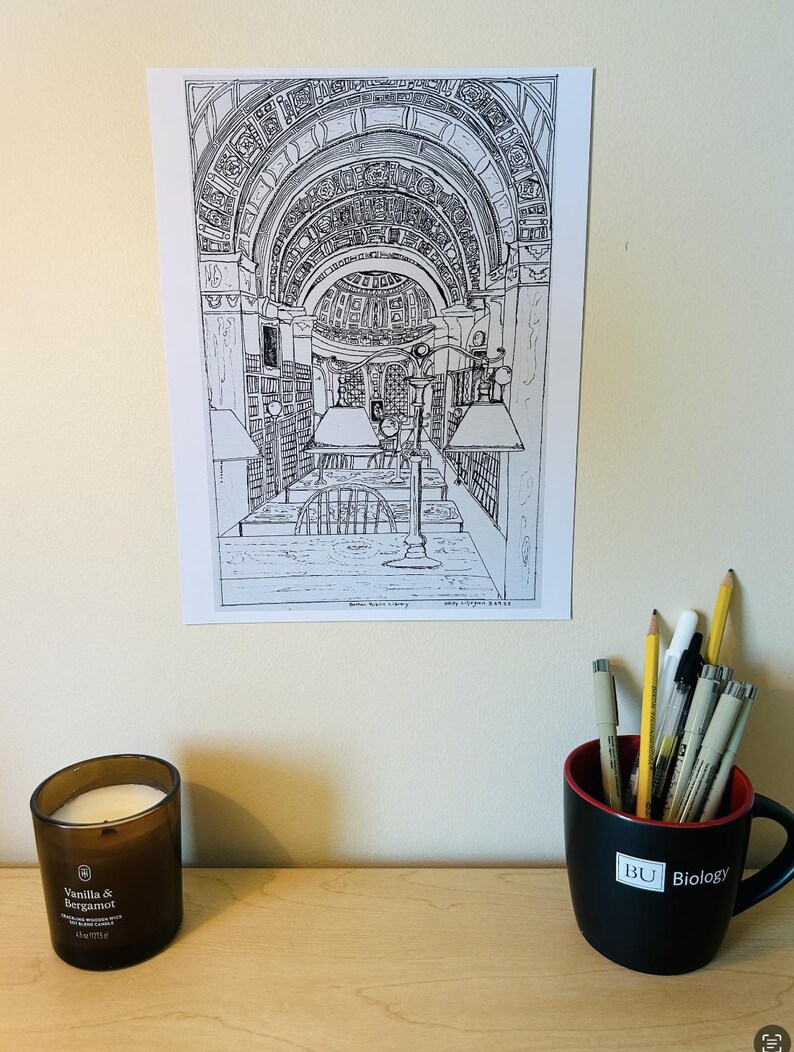 Boston Public Library Wall Art, Boston Landmark Printable, Historic ...