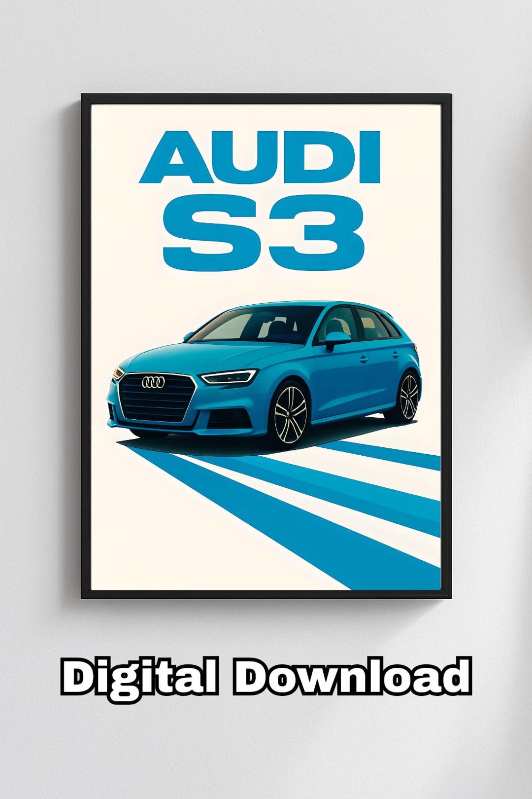 Audi S3 Digital Poster – Sky Blue Audi S3 Print – Sport Car Wall Art ...