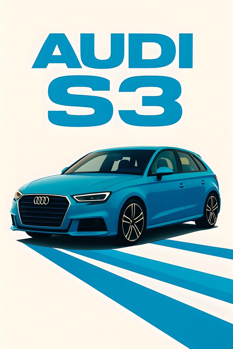 Audi S3 Digital Poster – Sky Blue Audi S3 Print – Sport Car Wall Art ...