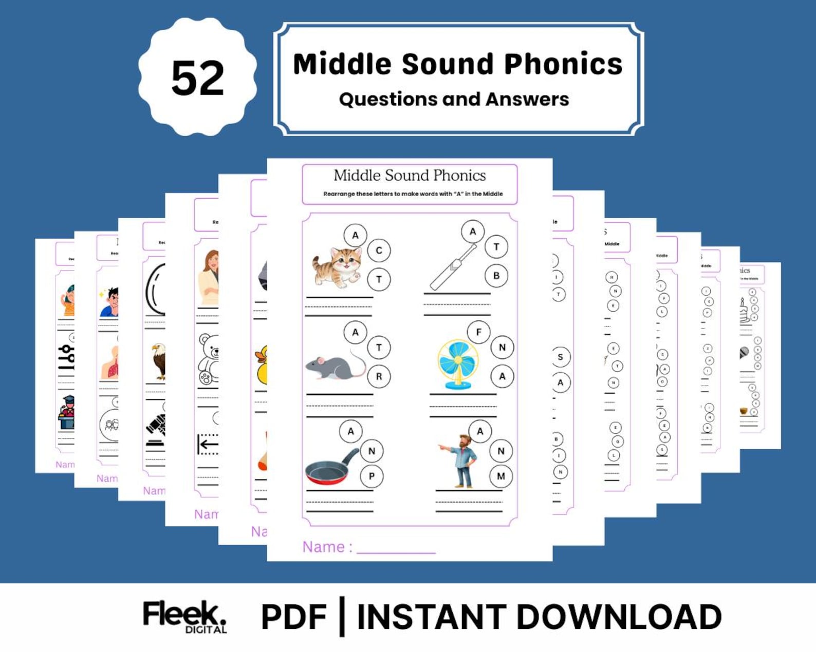 Middle Sound Phonics Worksheets A-Z – Early Literacy PDF (rearranging ...