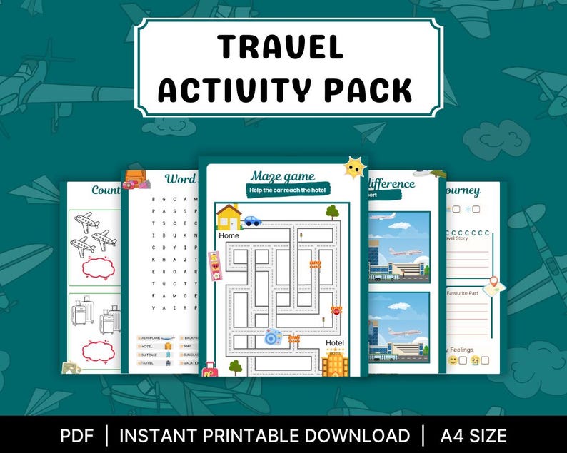 Kids Travel Activity Packs, Printable Games and Fun for Airplane ...