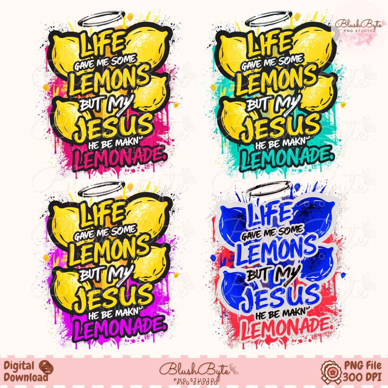 Lemonade Jesus PNG Bundle: Christian Graffiti Shirt Design, 4 Color ...