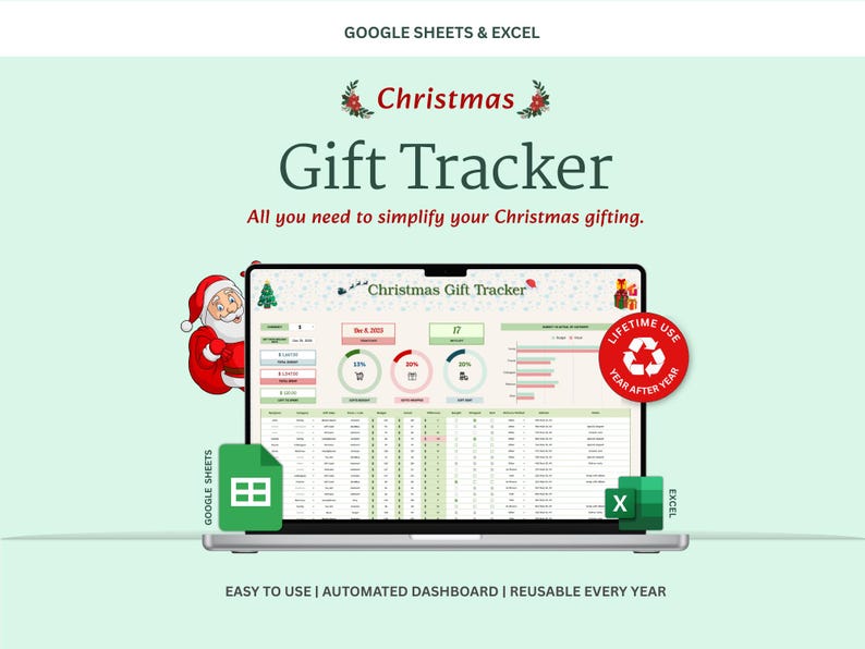 Christmas Gift Tracker Google Sheets | Excel | Spreadsheet | Holiday ...