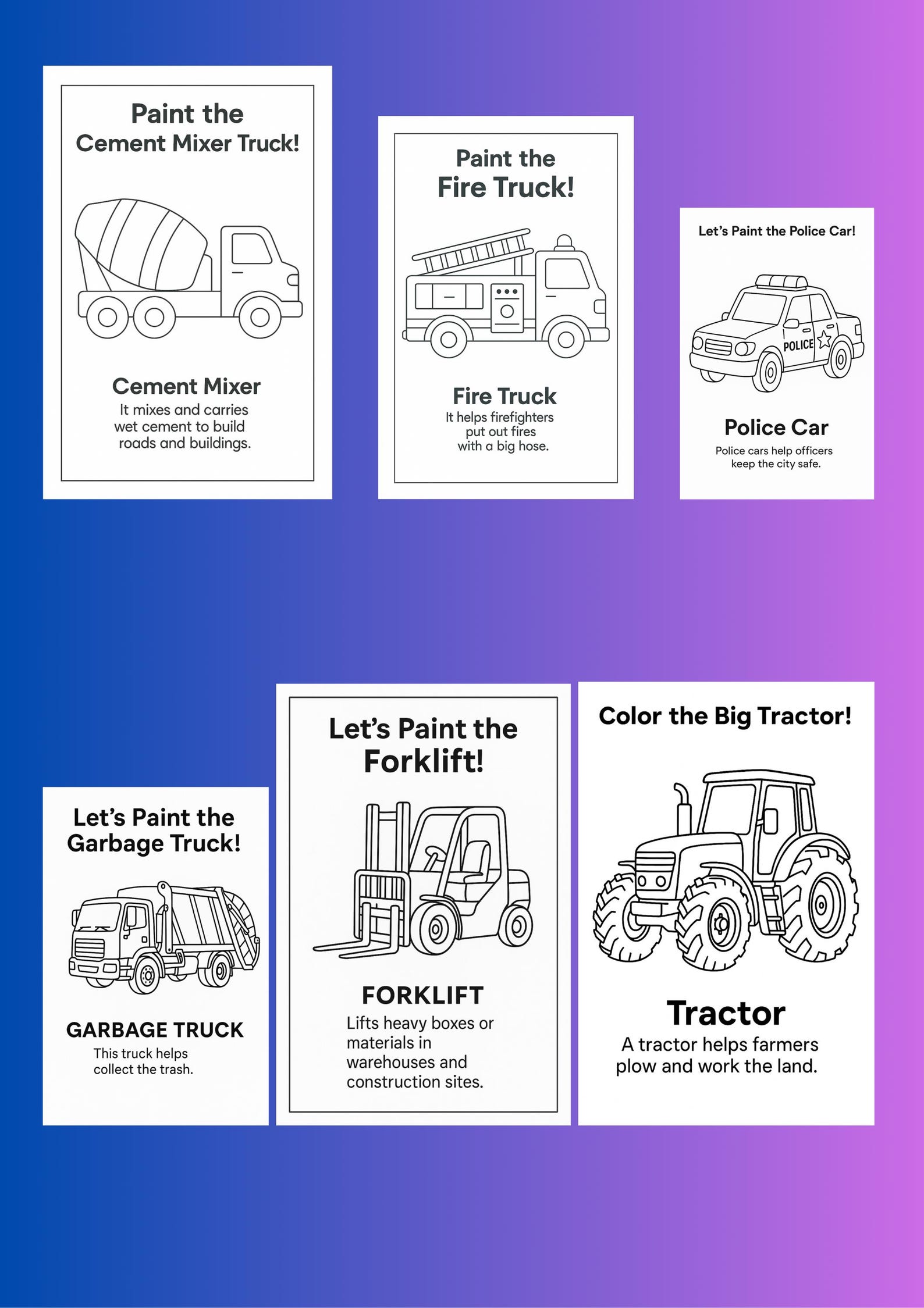 Construction Vehicles Coloring Book for Kids – 15 Pages of Fun Utility ...