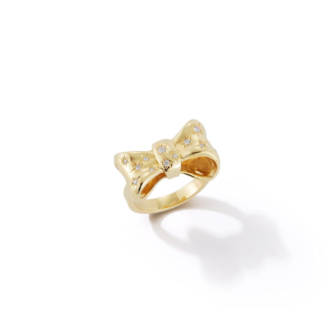 Elegant Big Bow Ring Chunky Gold Ring Diamond Accent Ring Unique Star ...