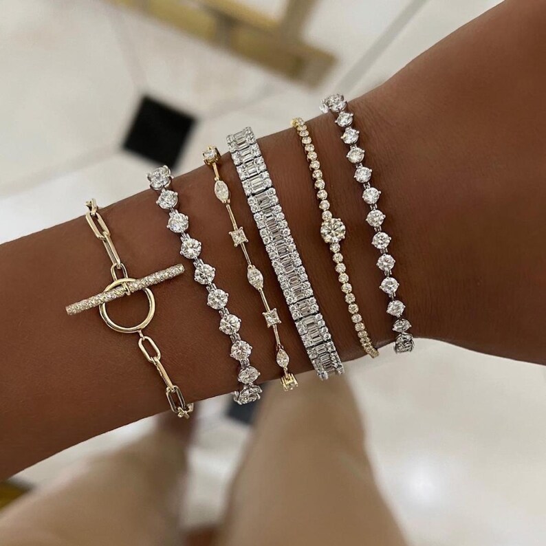 14k 18k Gold Tennis Bracelet Prong Set Station Mix Diamond Everyday ...