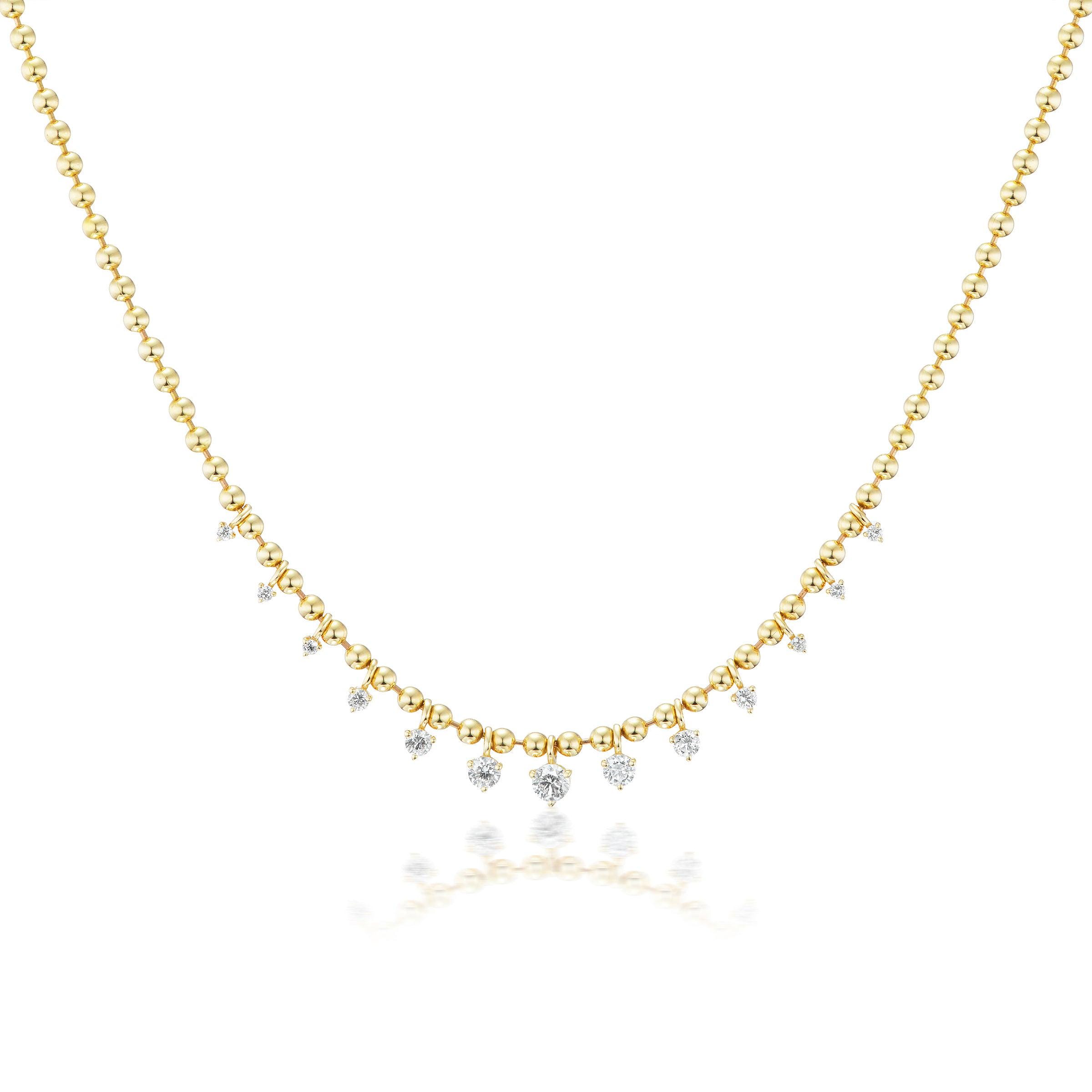 14k Solid Gold Diamond Ball Chain Necklace Dainty Everyday Necklace ...