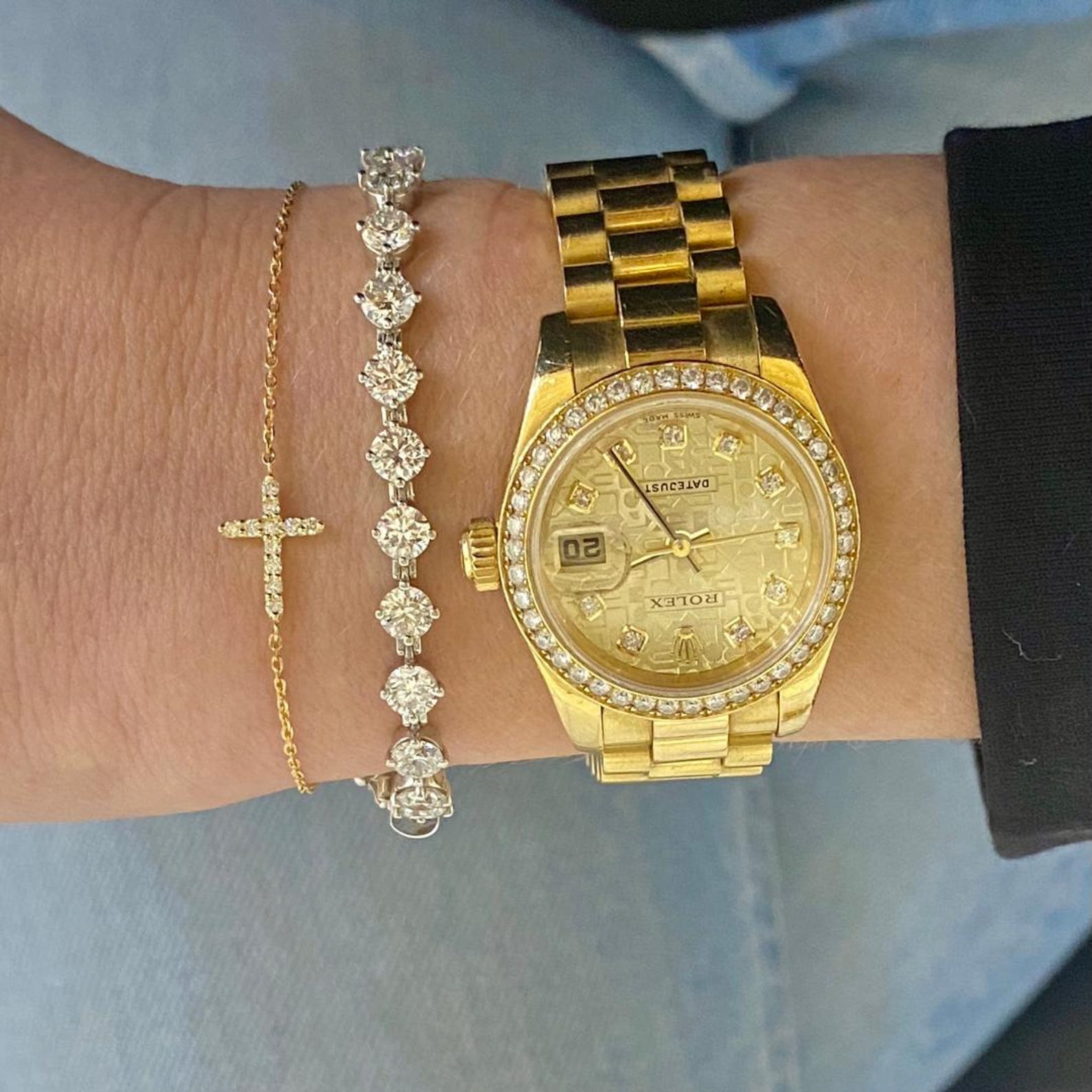 14k Solid Gold Diamond Cross Bracelet 18k Dainty Minimalist Cristian ...