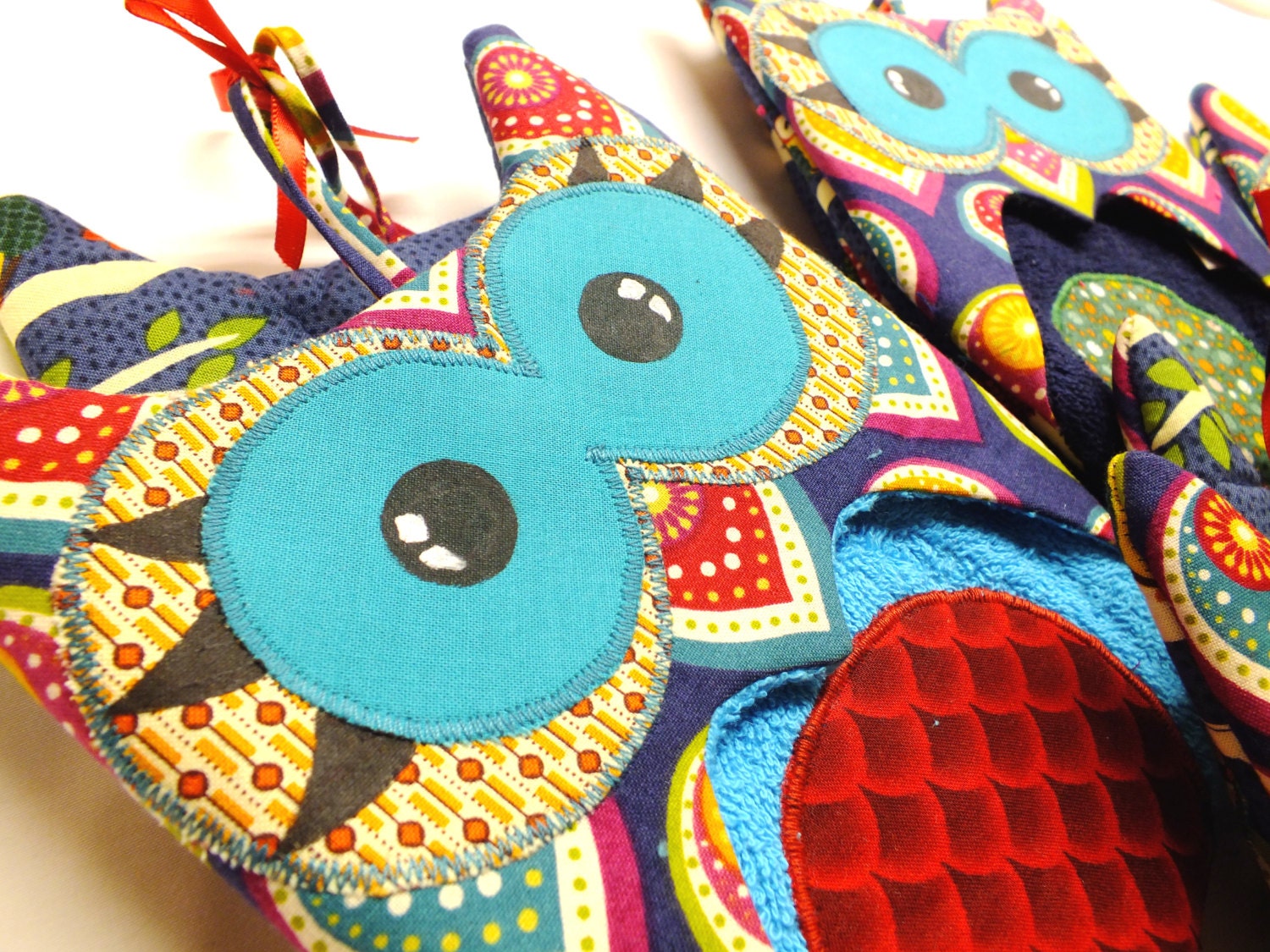 Owl Applique Pot Holders - Unique Folk Kitchen Decor - Etsy