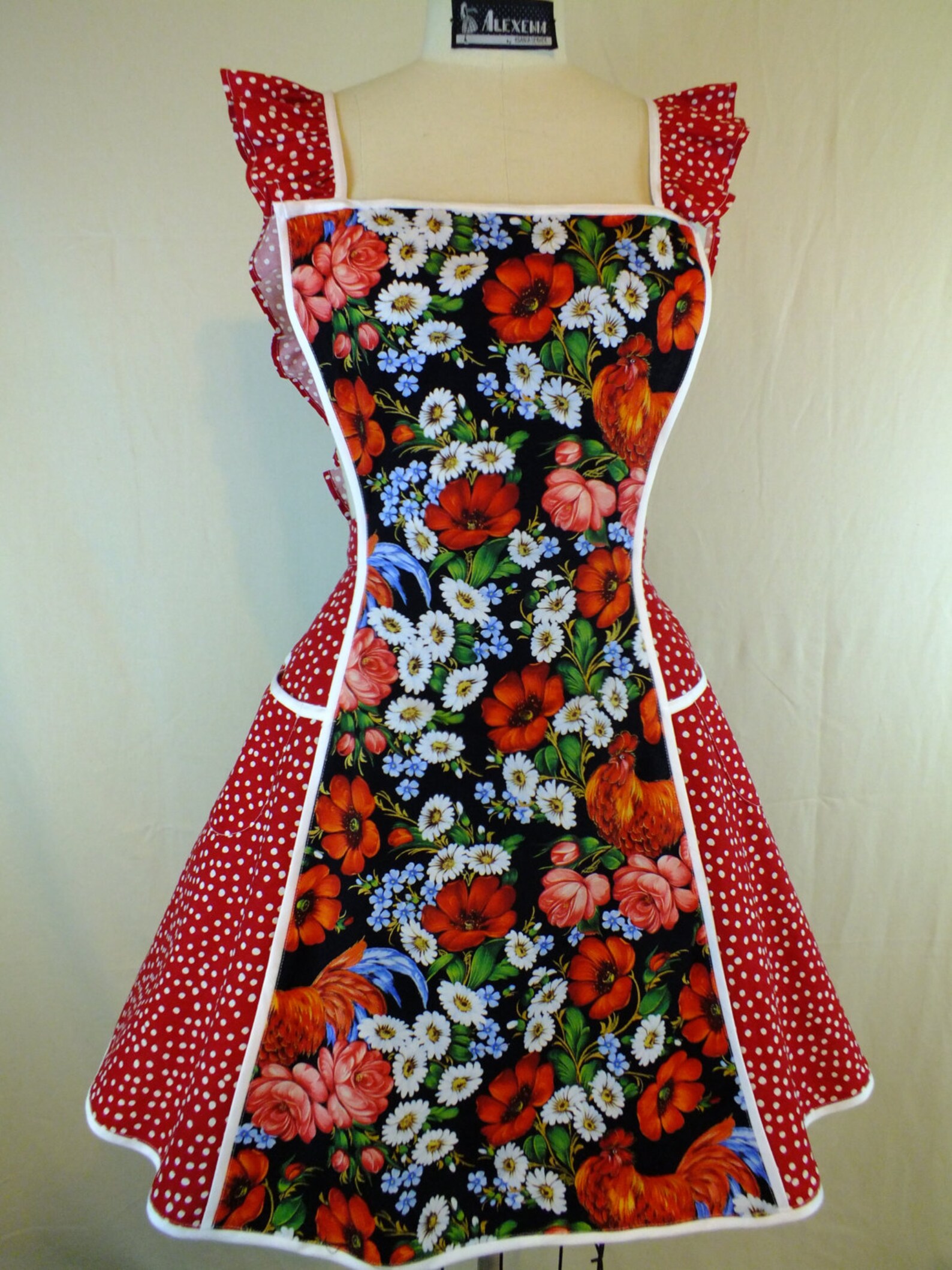 Floral Rooster Kitchen Apron - Folk Country Traditional Garden Lady - Etsy