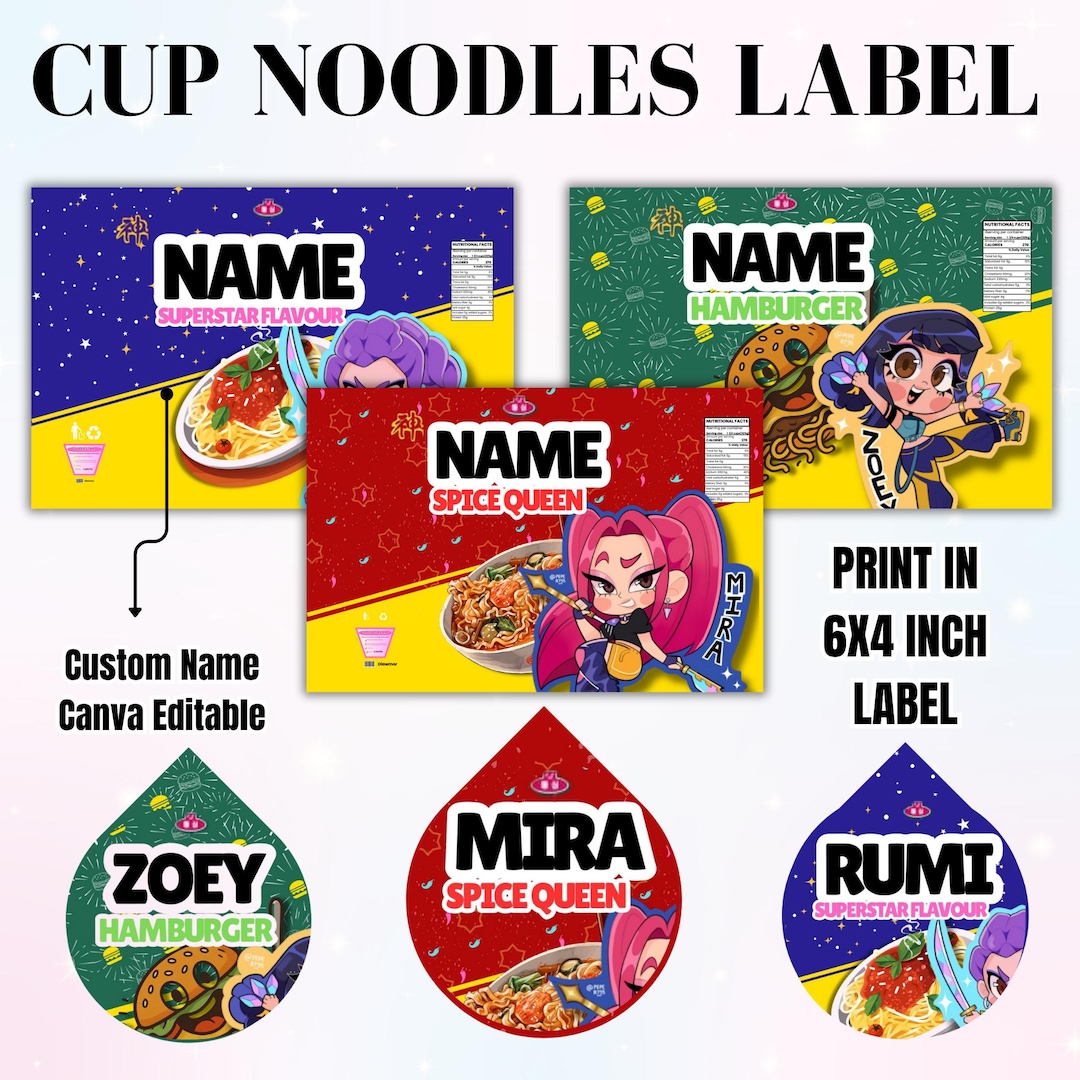 Kpop Cup Noodle Labels Printable, Custom Name Noodles, Rumi Mira Zoey ...