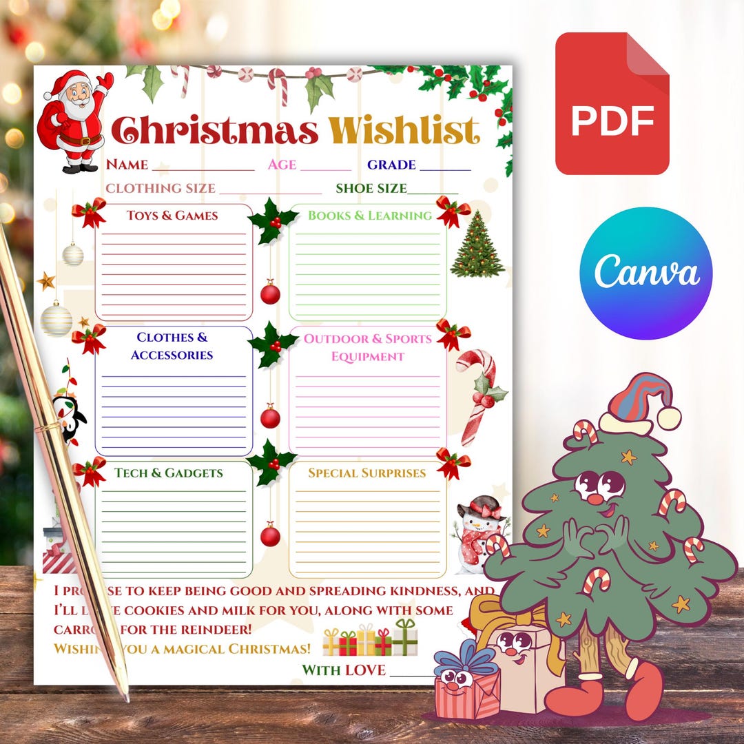 Kids Christmas Wishlist, Letter to Santa Printable (PDF) - Etsy