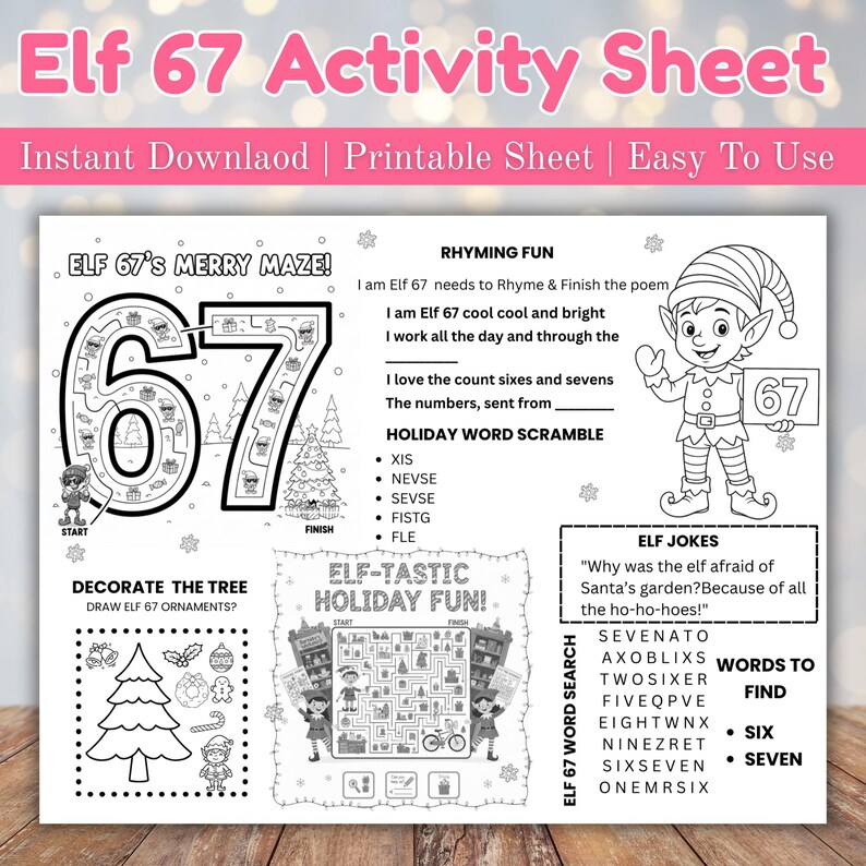 Elf Activity Sheet | Christmas Maze, Word Scramble (printable PDF) - Etsy